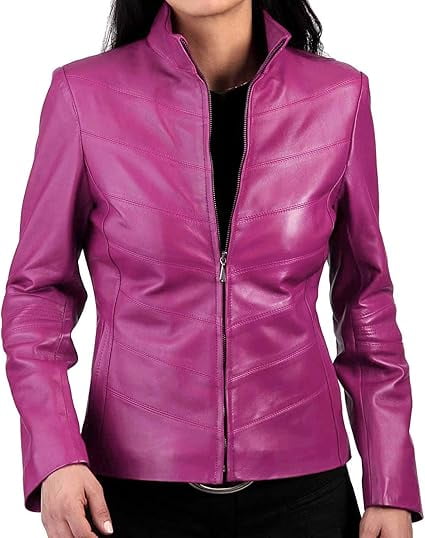 New Womens Genuine Pink Lambskin Leather Jacket Biker Stylish ...