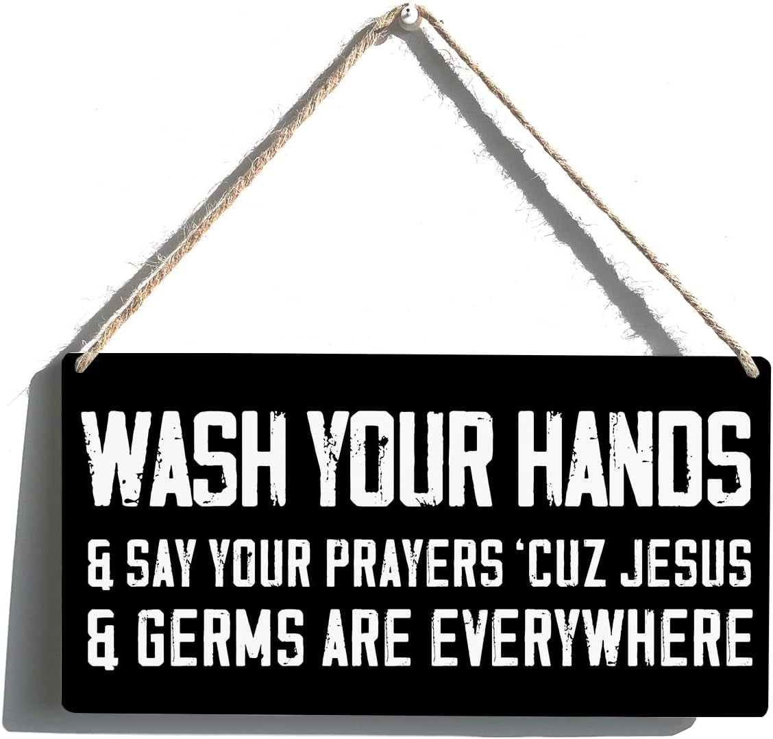 New Wood Sign 10x5 Inch Door Sign Bathroom Sign Wash Your Hands & Say ...