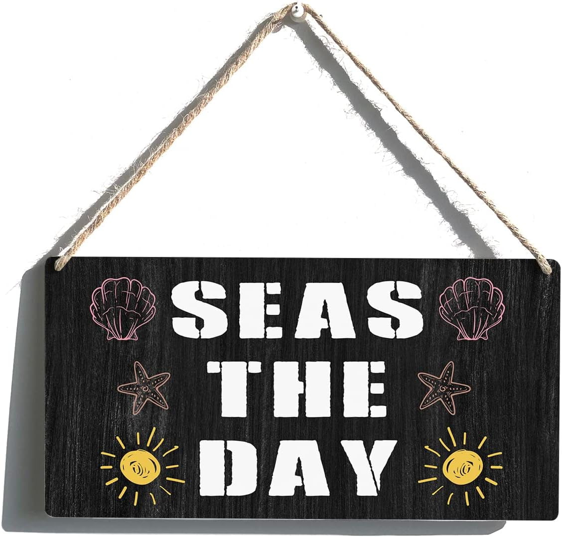 New Wood Sign 10x5 Inch Door Sign Beach Sign Seas The Day Hanging ...