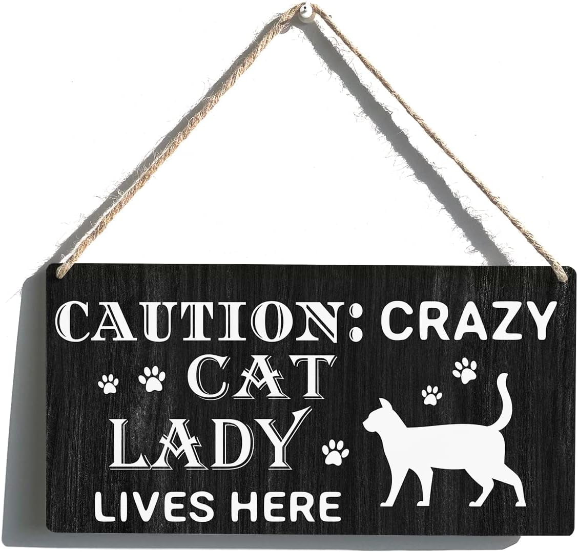 New Wood Sign 10x5 Inch Door Sign Cat Lady Sign Caution Crazy Cat Lady ...