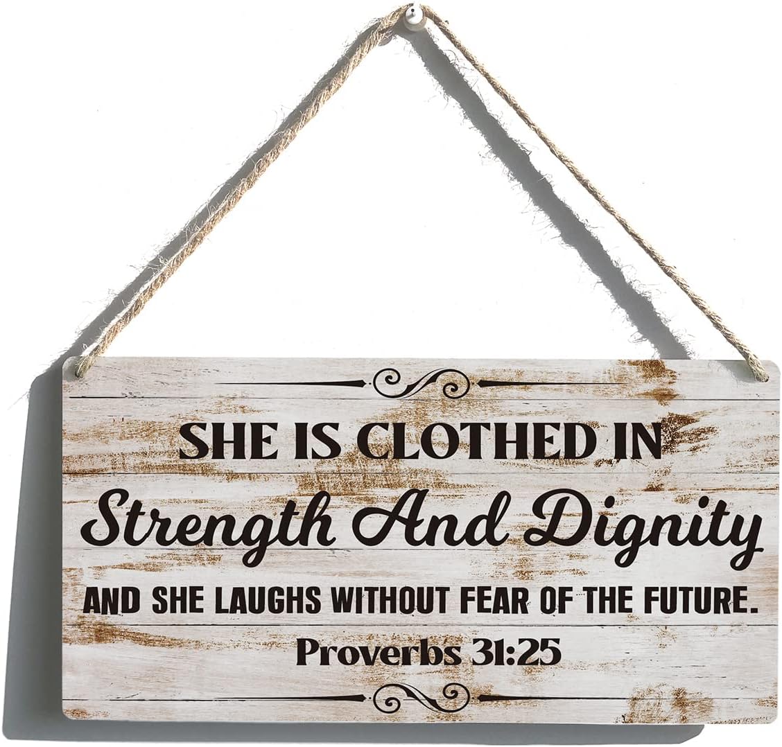 New Wood Sign 10x5 Inch Door Sign She is Clothed In Strength and ...