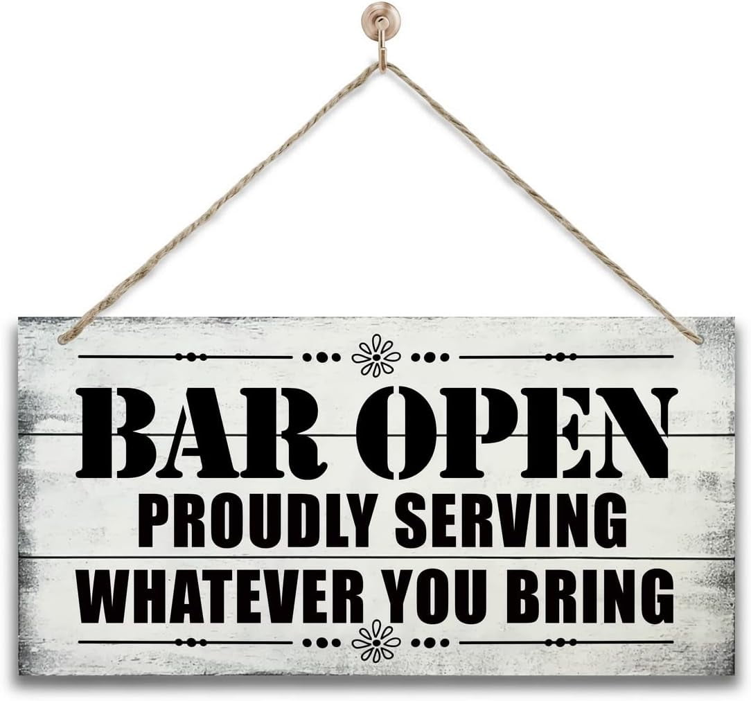 New Wood Sign 10x5 Inch Door Sign Funny Bar Open Proudly Serving ...
