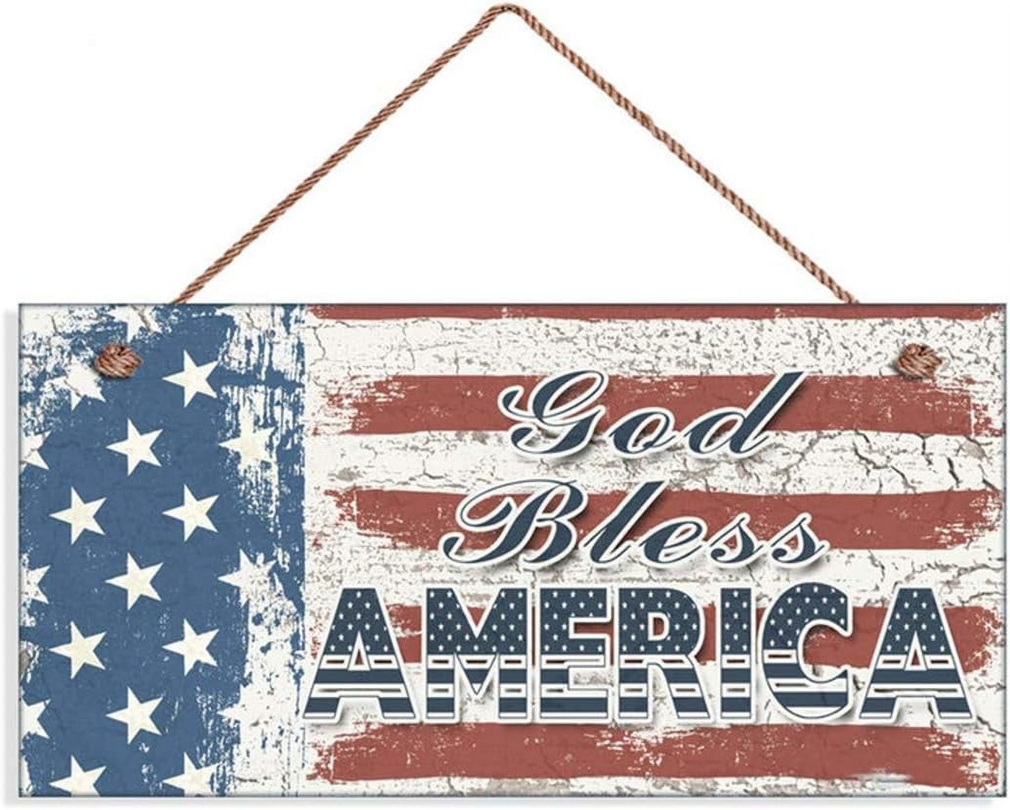 New Wood Sign 10x5 Inch Door Sign God Bless America Sign Hanging Wooden ...