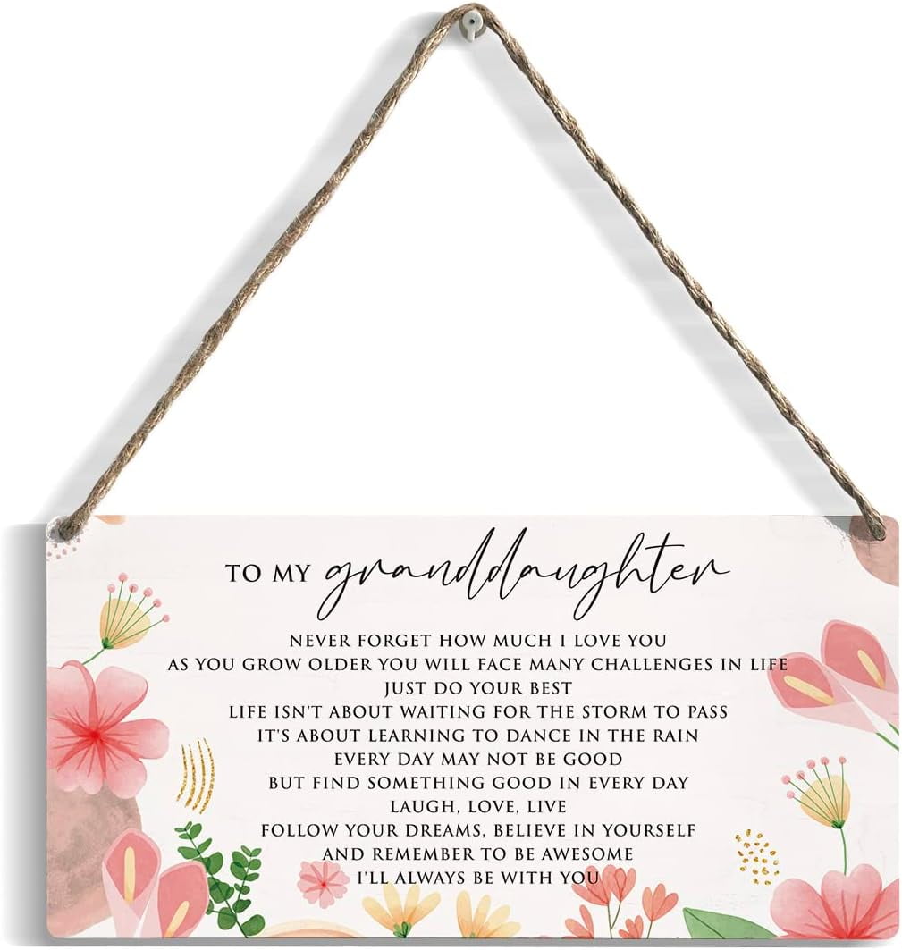 New Wood Sign 10x5 Inch Door Sign Granddaughter Gifts Watercolor Flower ...