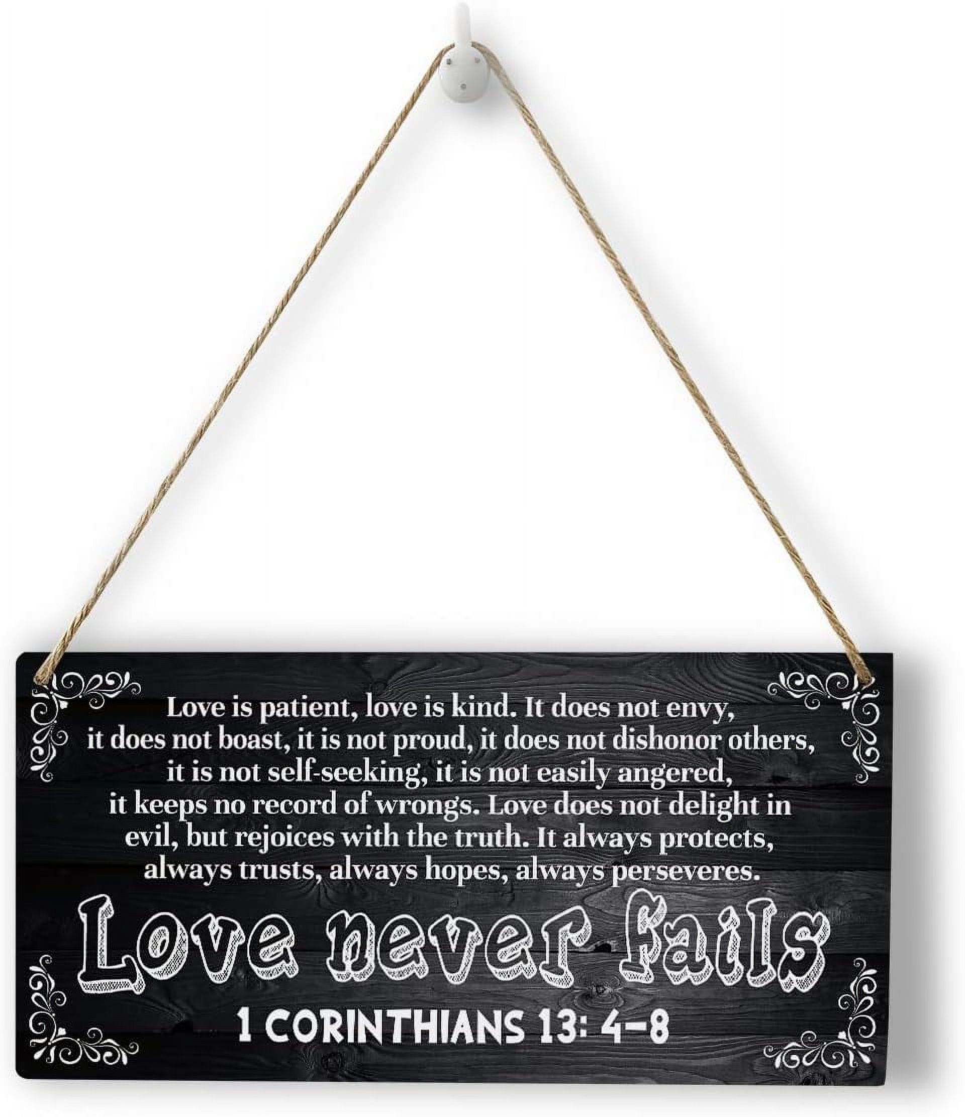 New Wood Sign 10x5 Inch Door Sign Love Never Fails 1 Corinthians 13:4-8 ...