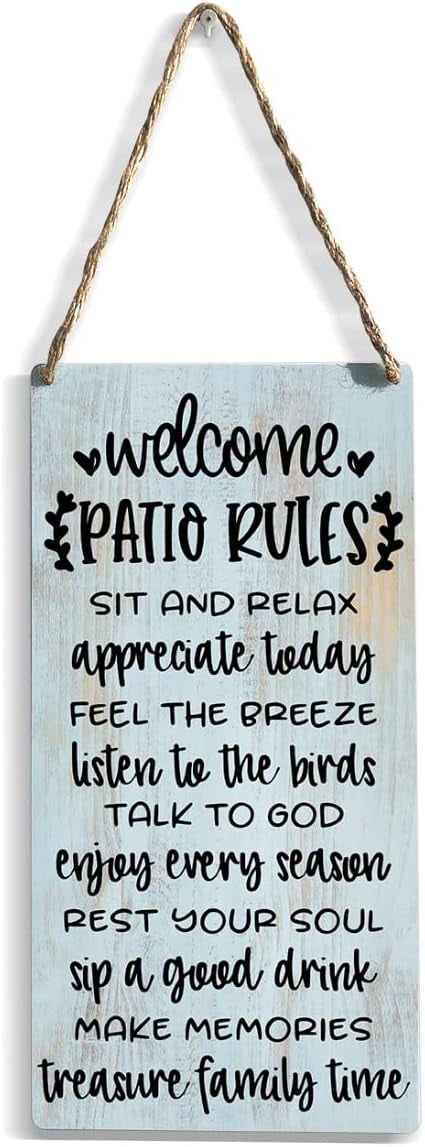 New Wood Sign 10x5 Inch Door Sign Rustic Patio Rules Sign Welcome Sign ...