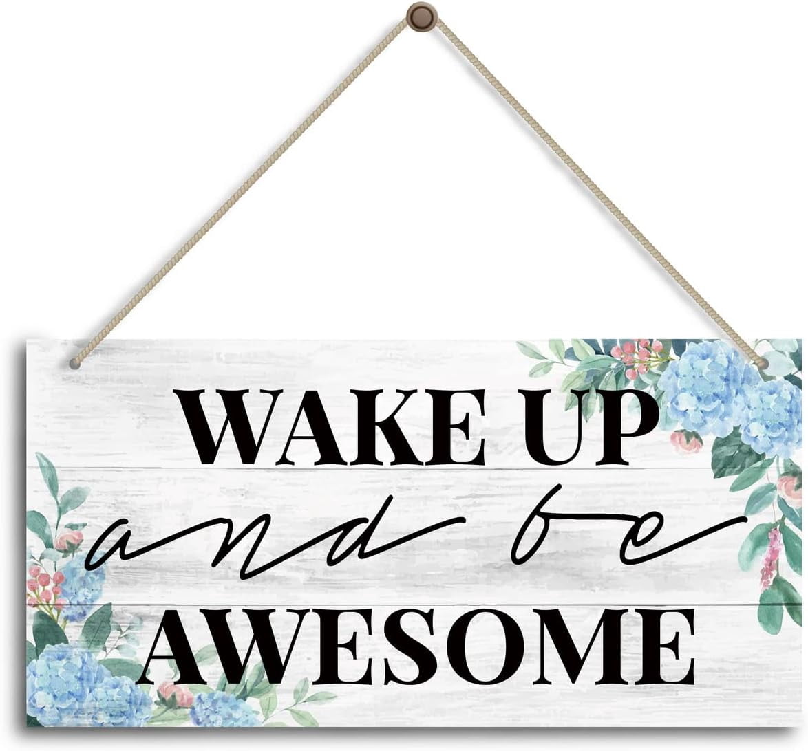 New Wood Sign 10x5 Inch Door Sign Wake Up and Be Awesome Hanging Wooden ...