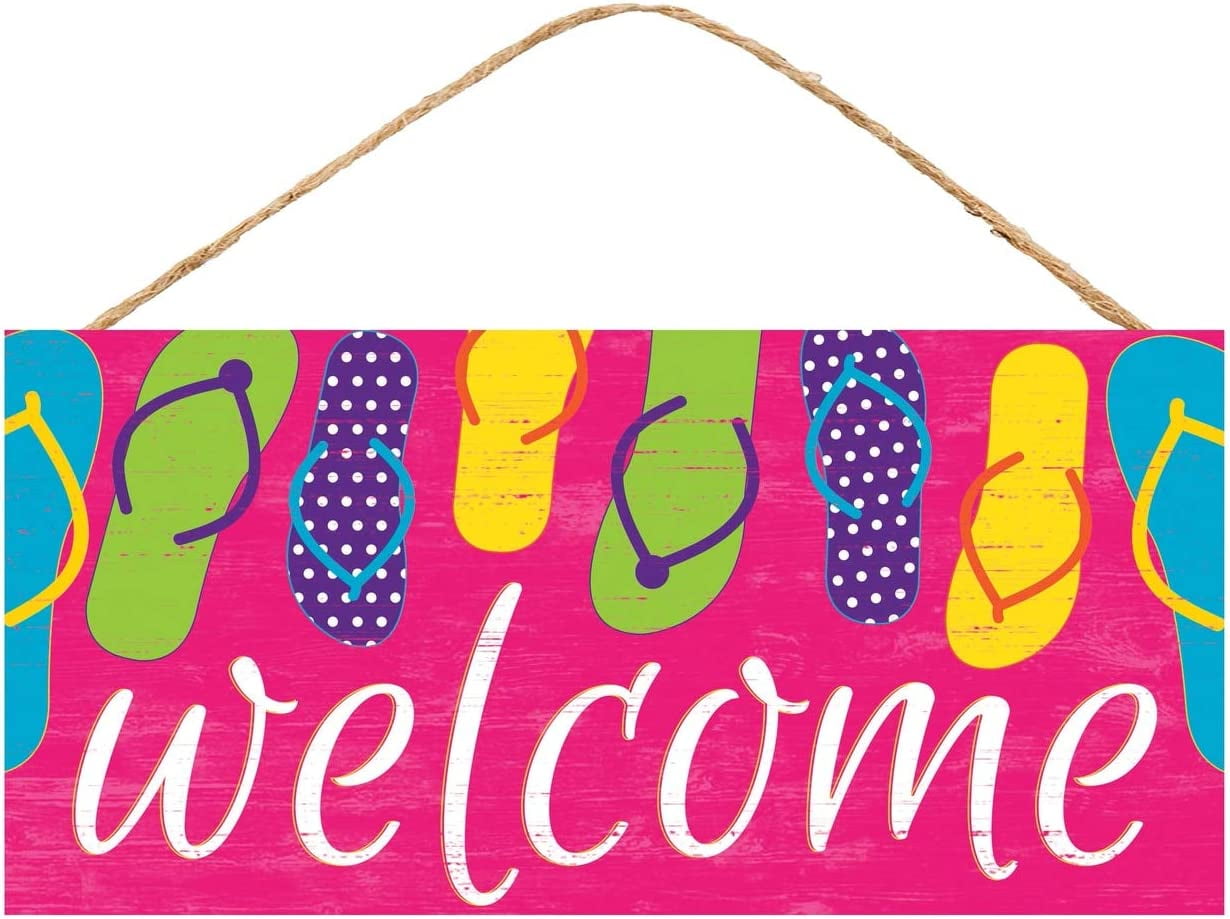 New Wood Sign 10x5 Inch Door Sign Welcome Flip Flop Sign Porch Decor ...