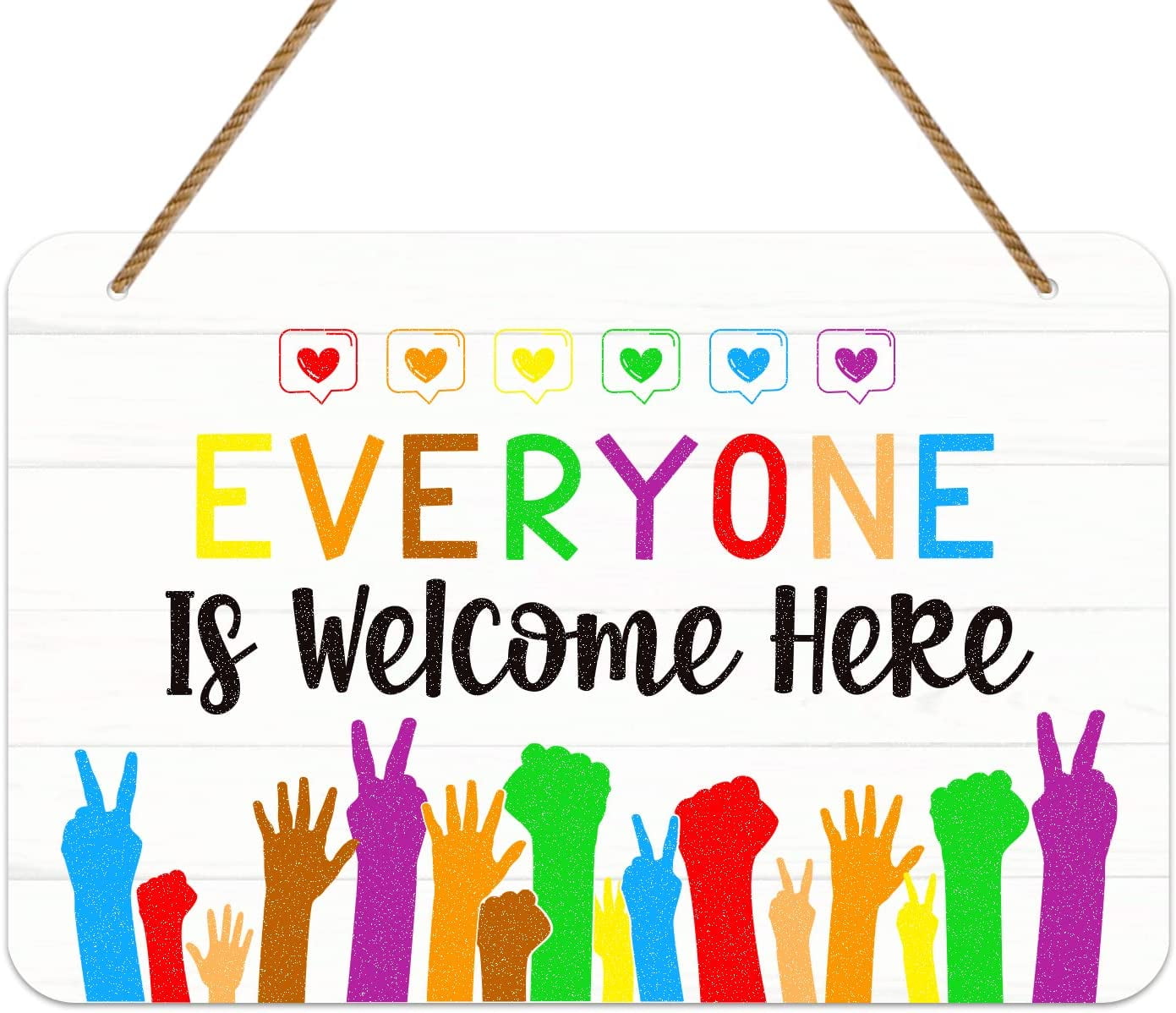 New Wood Sign 5x10 Inch Door Sign Everyone is Welcome Here Hanging ...