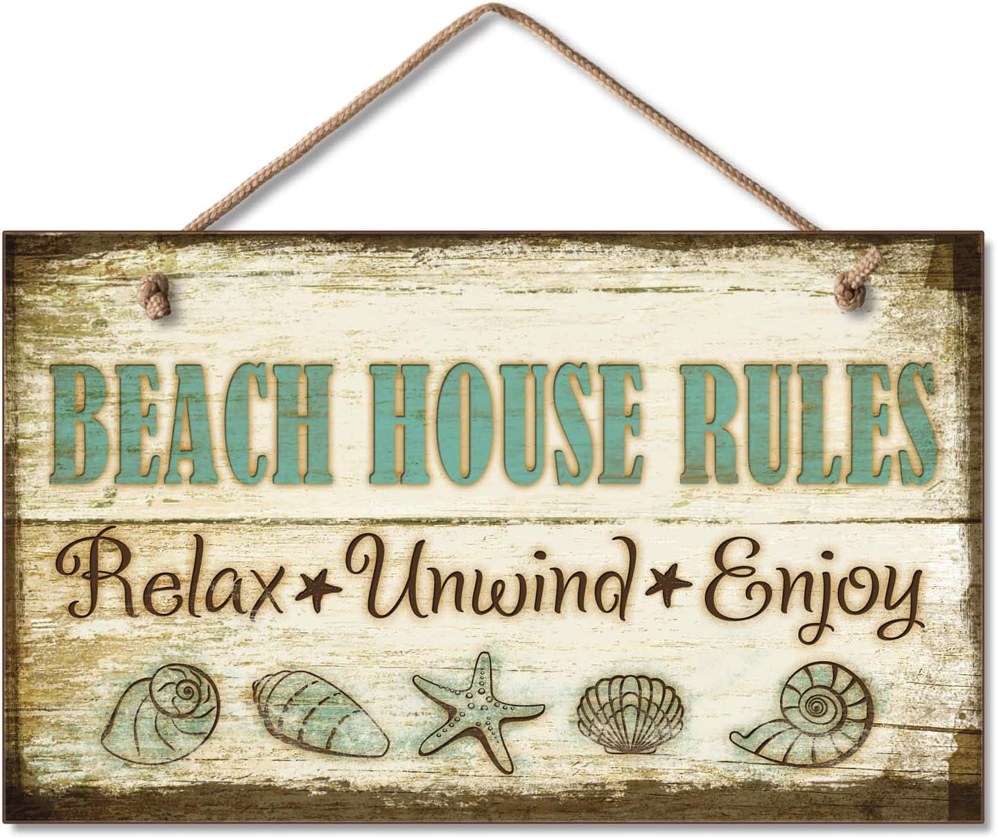 New Wood Sign 5x10 Inch Front Door Sign "Beach House Rules Relax Unwind ...