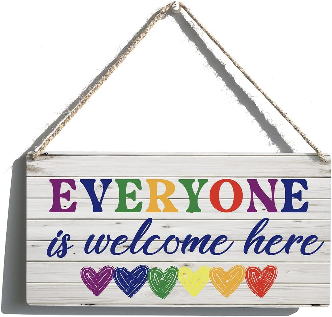 New Wood Sign 8x12 Inch Door Sign Everyone is Welcome Here Hanging ...