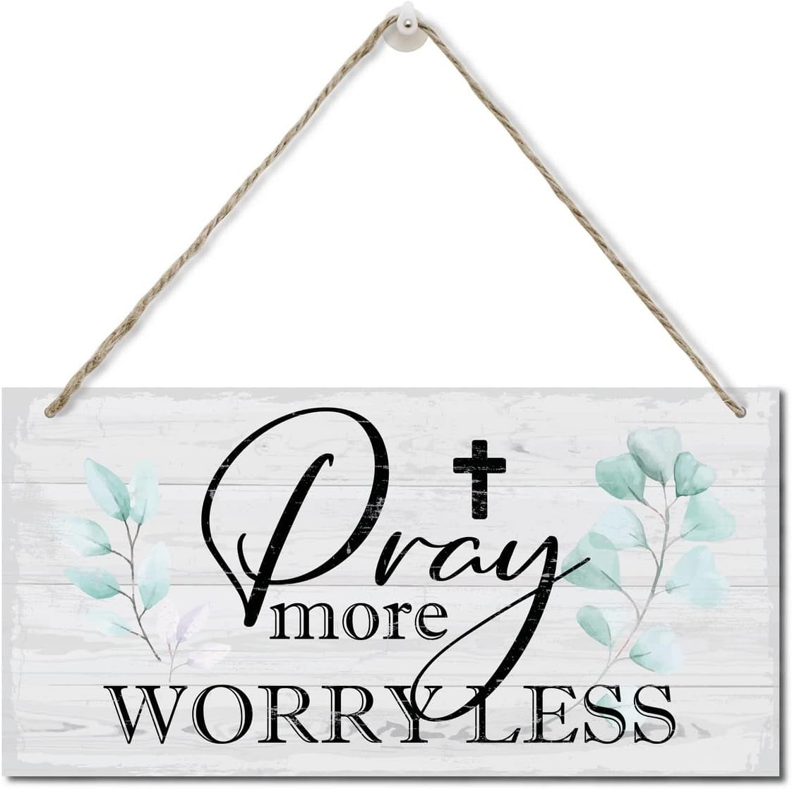 New Wood Sign 8x12 Inch Door Sign Pray More Worry Less Hanging Wooden ...