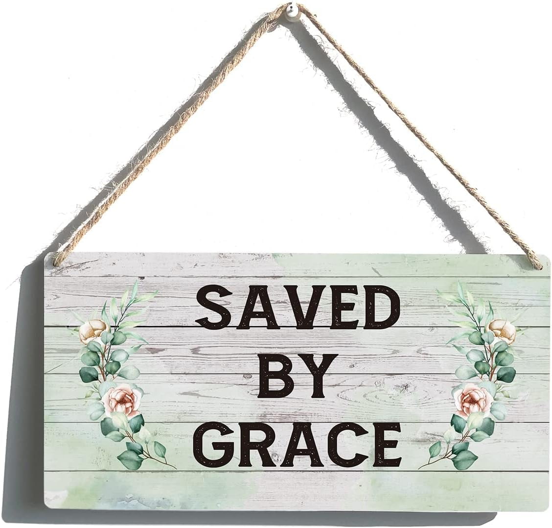 New Wood Sign 8x12 Inch Door Sign Saved By Grace Hanging Wooden Wall ...