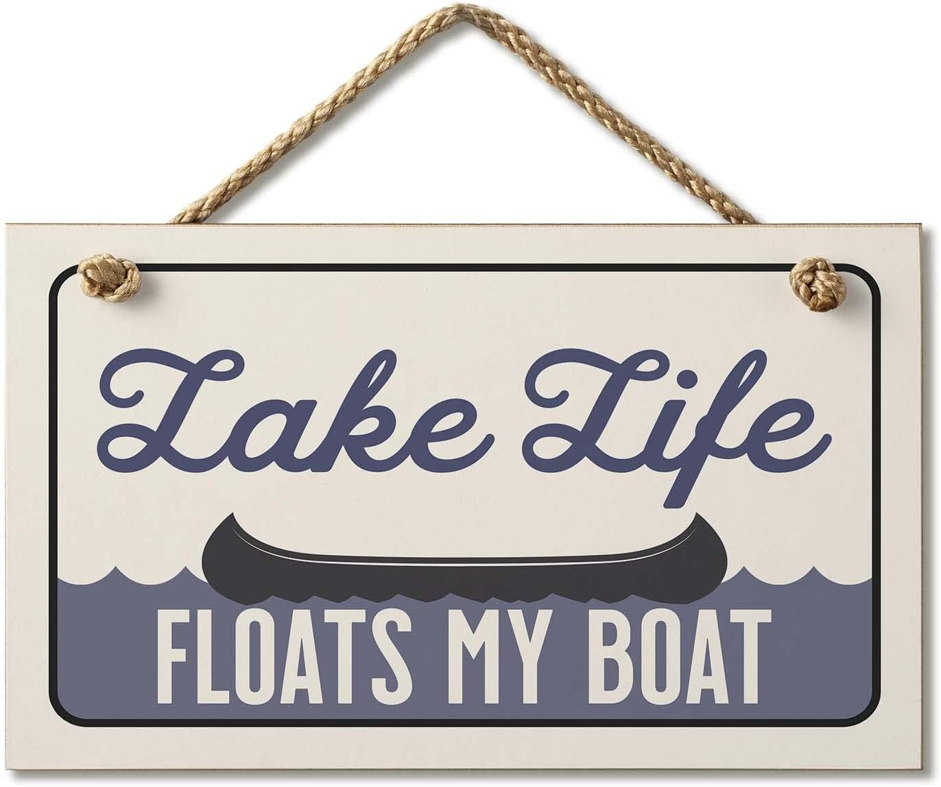 New Wood Sign Front Door Sign "Lake Life Floats My Boat" Hanging Wooden ...