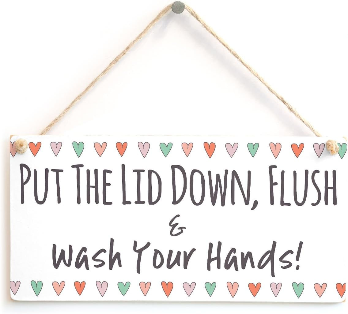New Wood Sign Front Door Sign Put The Lid Down, Flush & Wash Your Hands ...
