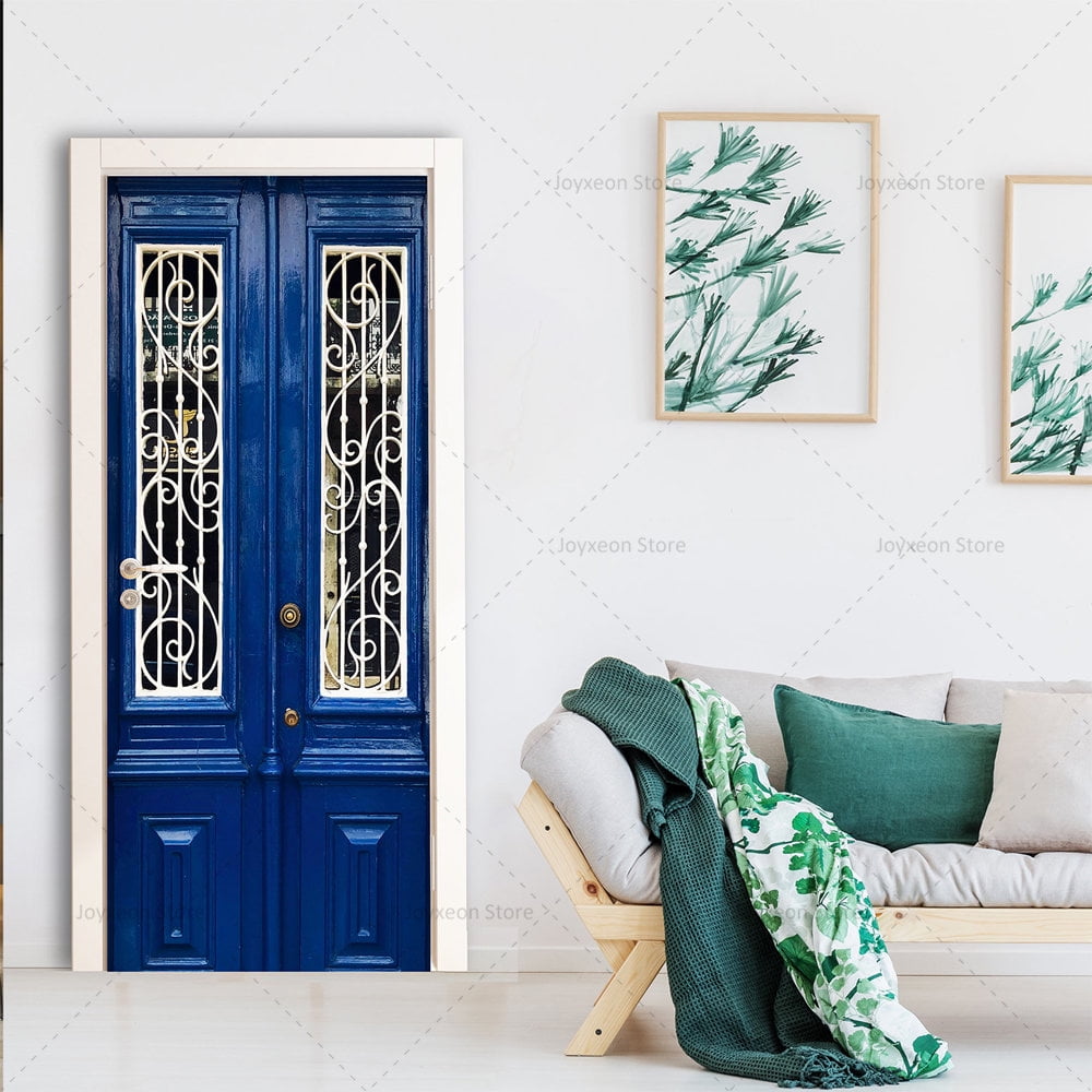 New Wooden Door Stickers Retro Simulation Poster Vinyl PVC Waterproof ...