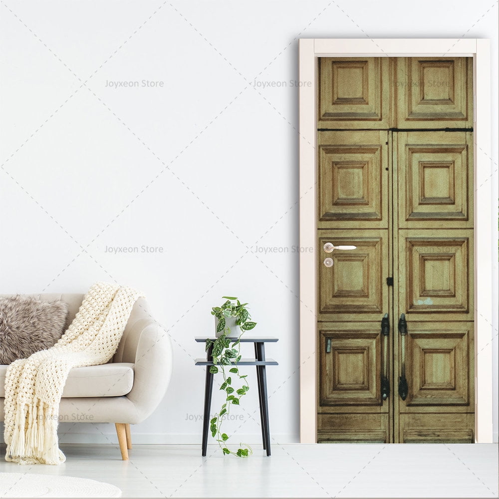 New Wooden Door Stickers Retro Simulation Poster Vinyl PVC Waterproof ...