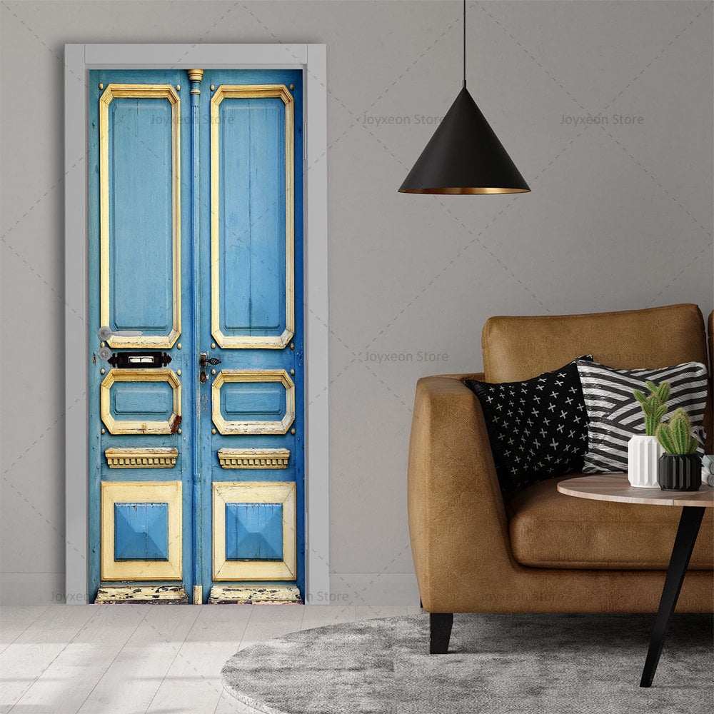 New Wooden Door Stickers Retro Simulation Poster Vinyl PVC Waterproof ...