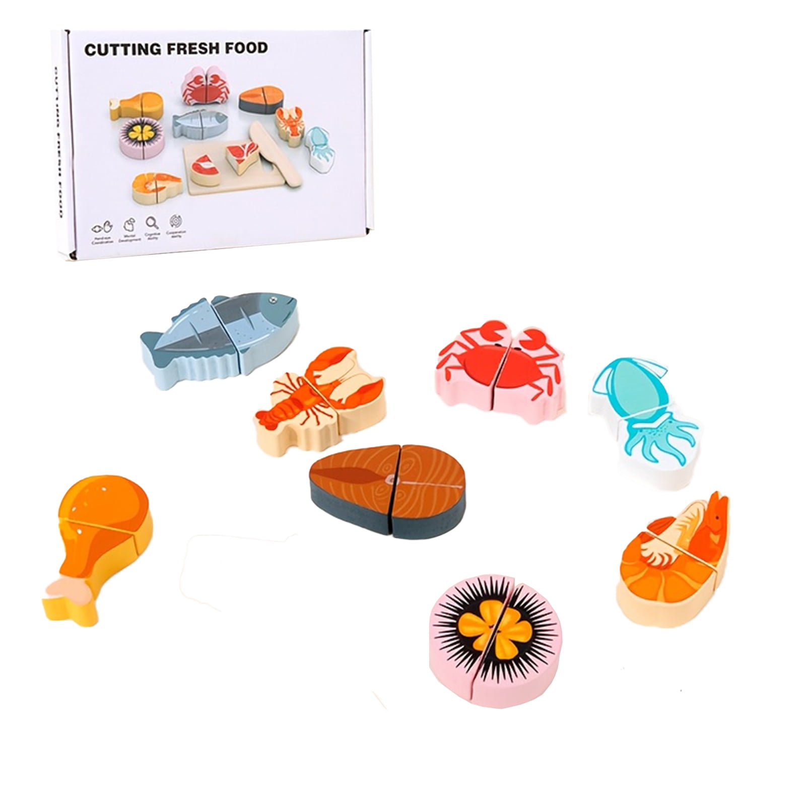 New Wooden Simulation Kitchen Cutting Set Toys Realistic Fruit And ...