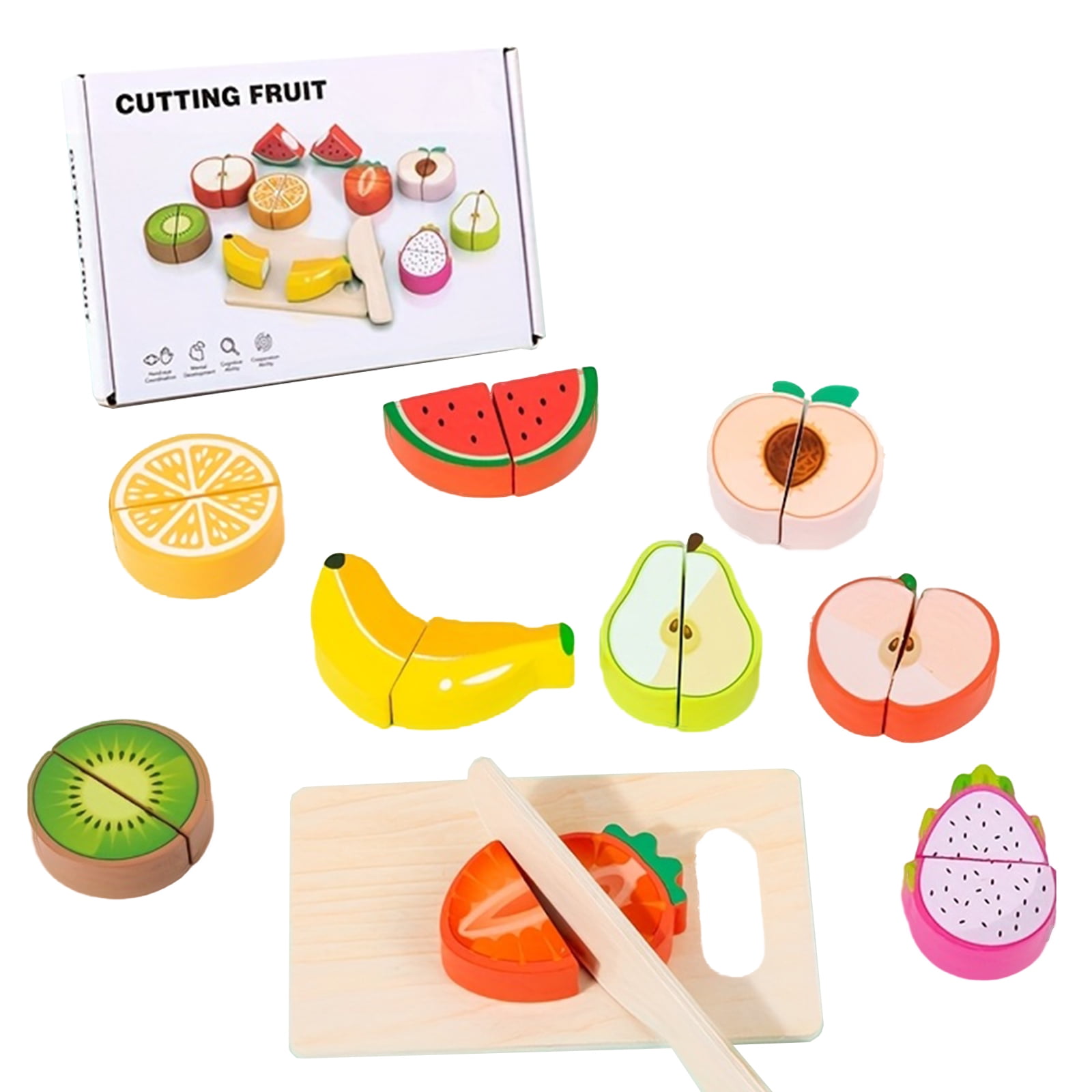 New Wooden Simulation Kitchen Cutting Set Toys Realistic Fruit And ...