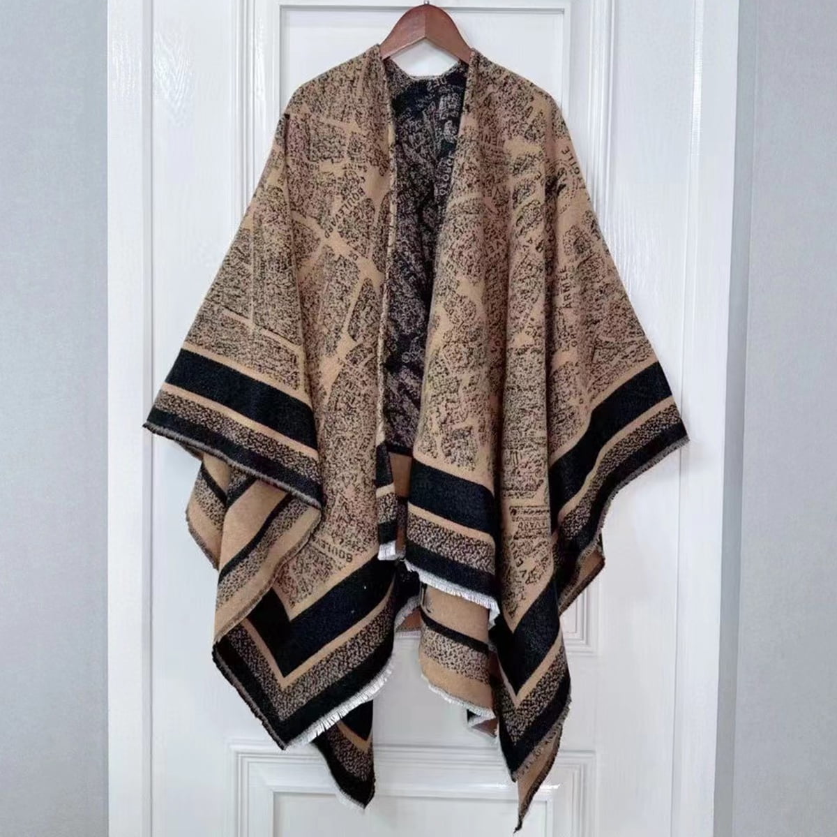 New Wool Cape Poncho Design Luxurious Printing Padded Warm Oversized ...