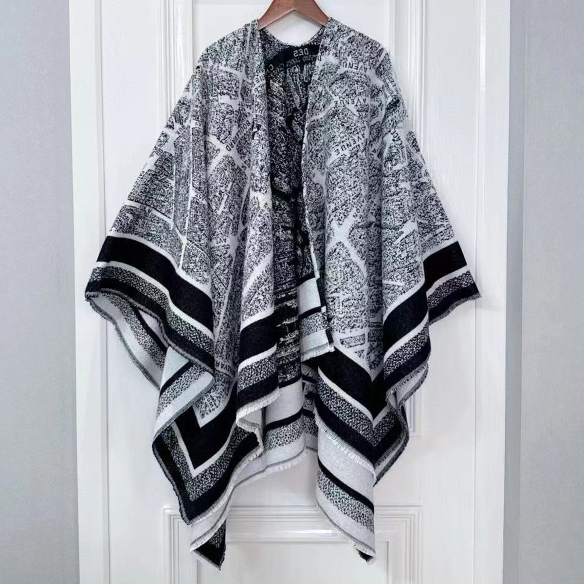 New Wool Cape Poncho Design Luxurious Printing Padded Warm Oversized ...