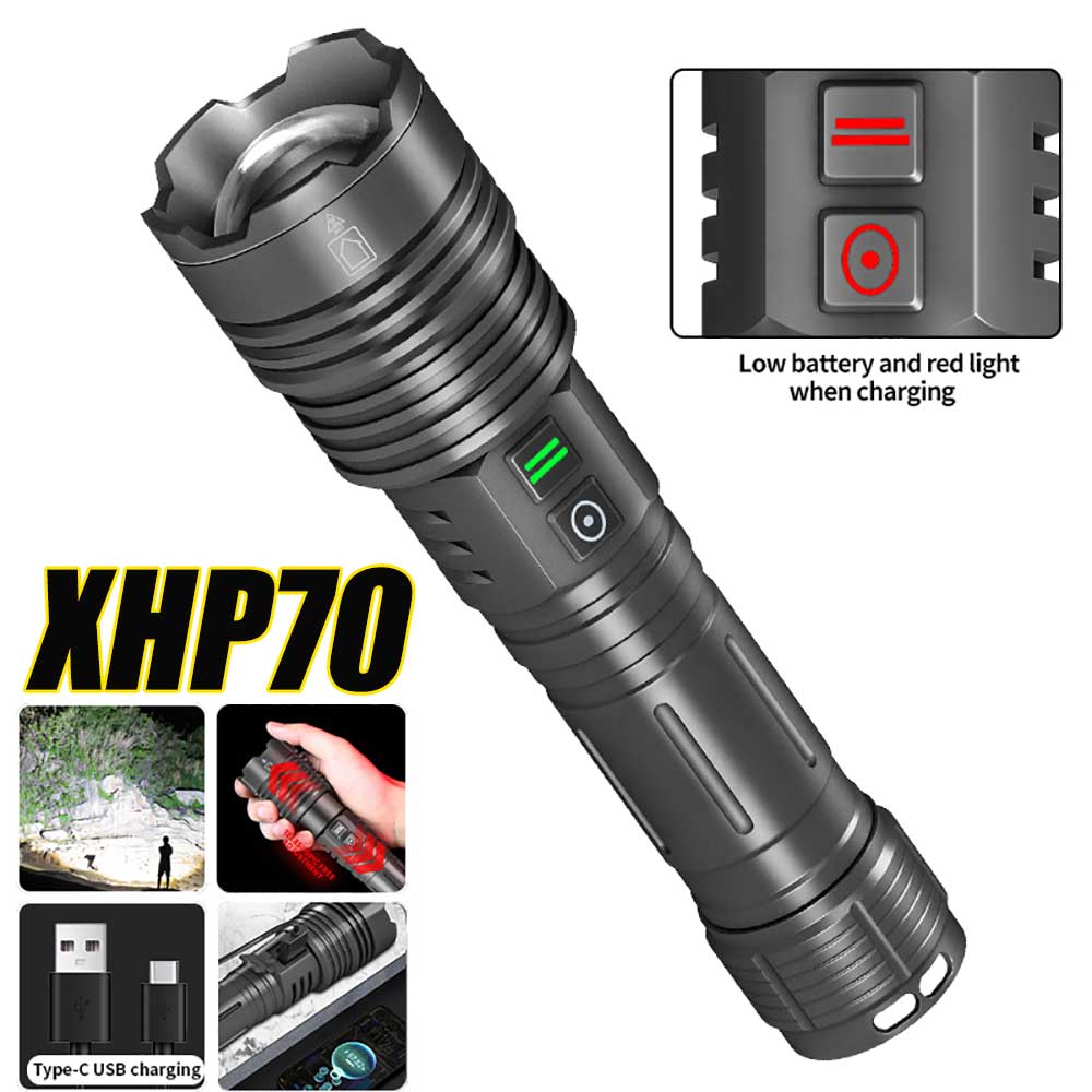 New XHP70 Powerful Flashlight Rechargeable Torch Light Long Shot Lamp High Power LED Flashlight ...