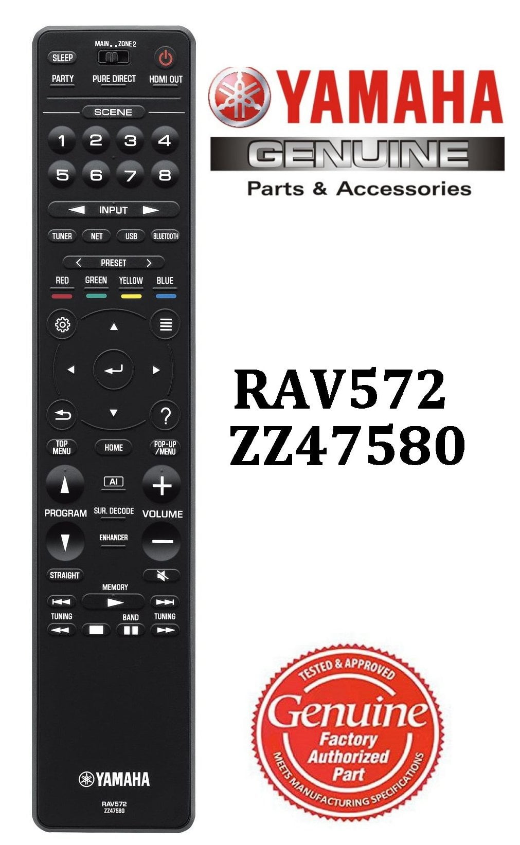 New Yamaha RAV572 ZZ47580 Remote Control RX-A1080 RXA1080 - Walmart.com