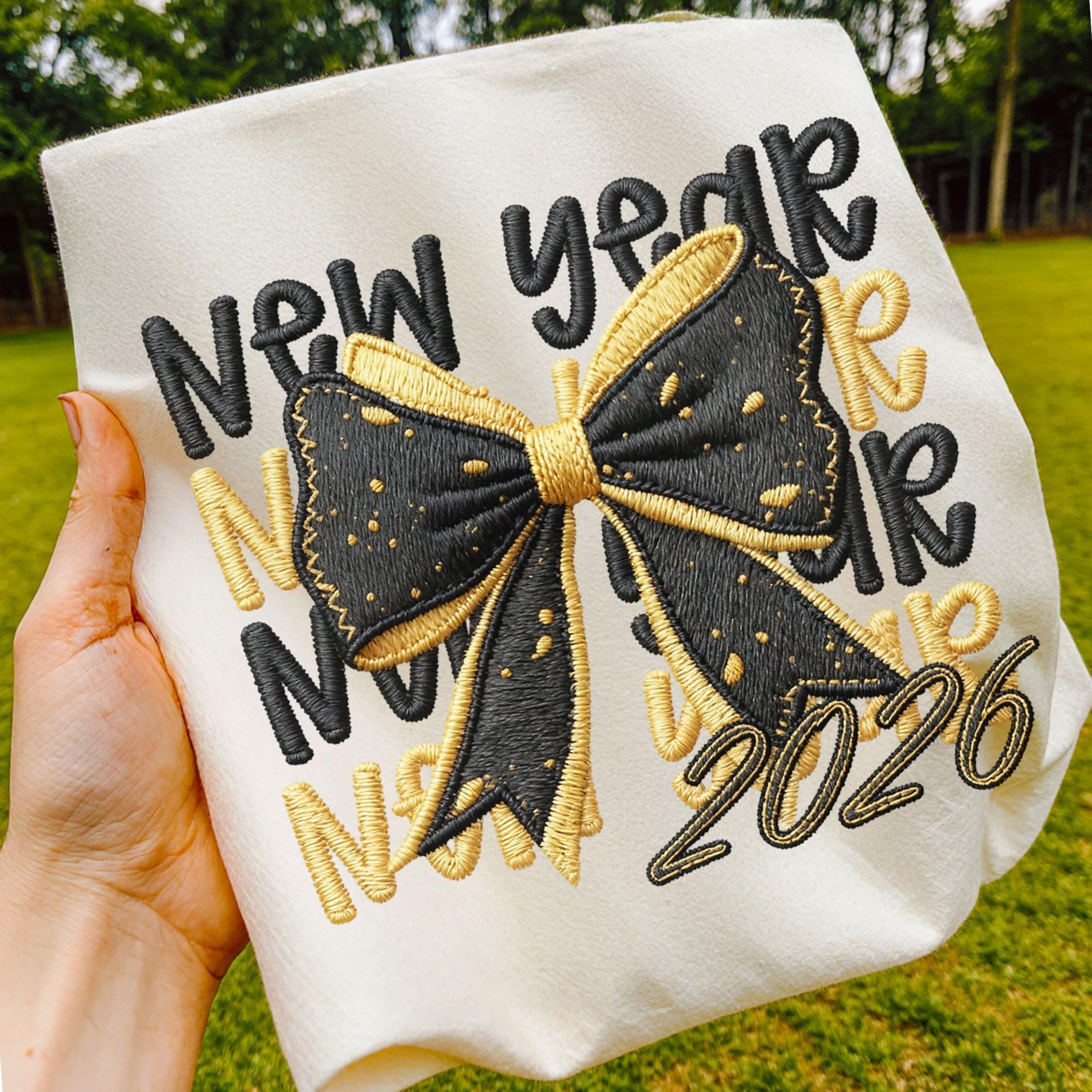 New Year 2026 Embroidered Bow PNG | New Year Celebration Clipart | 2026 ...