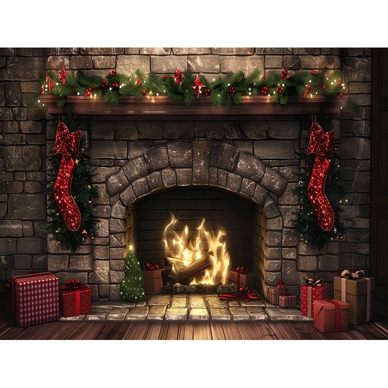 New Year Christmas Day Festival Photography Backdrop Fireplace Living ...