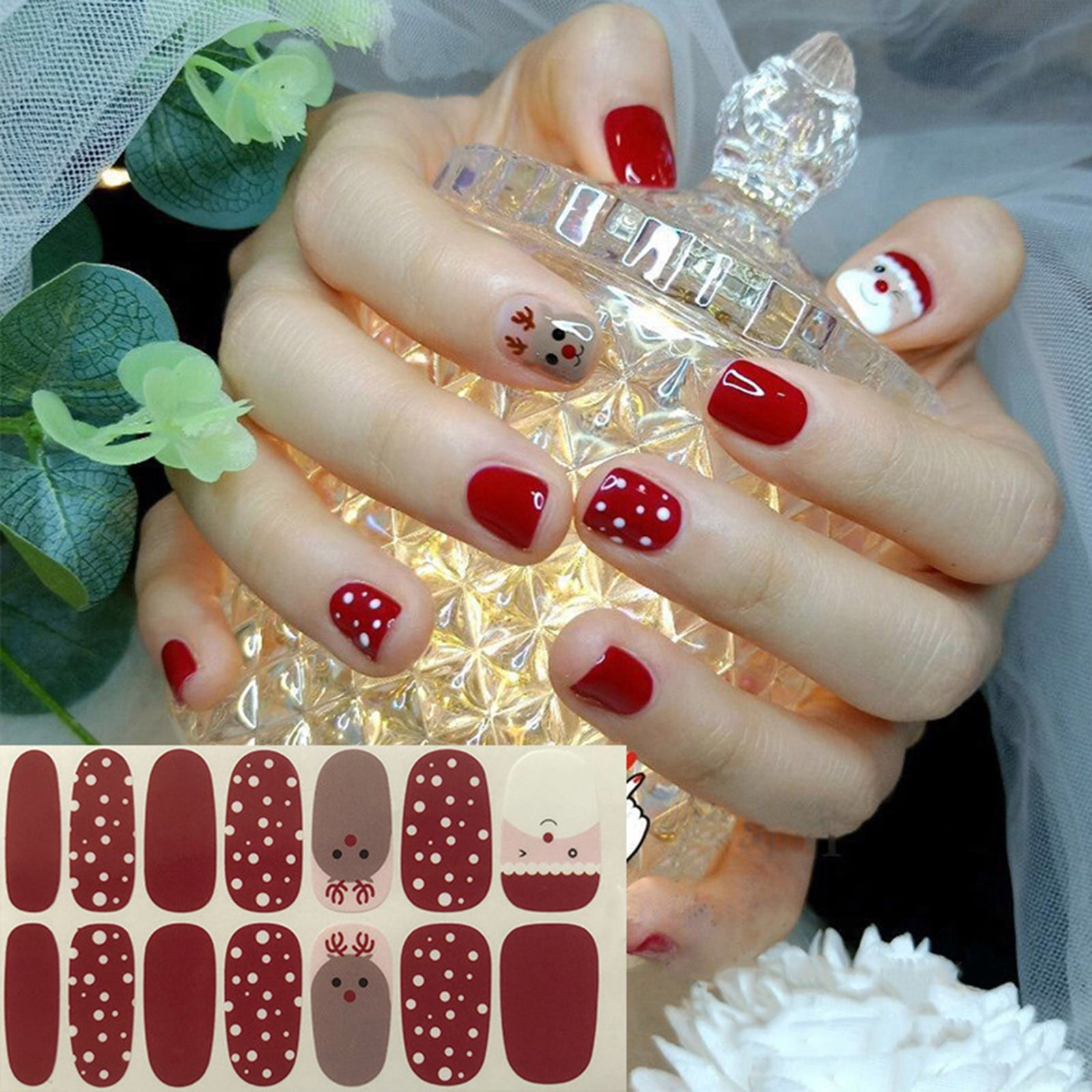 New Year Diy Nail Decals, 14 Sheets Christmas Full Wraps Nail Polish ...