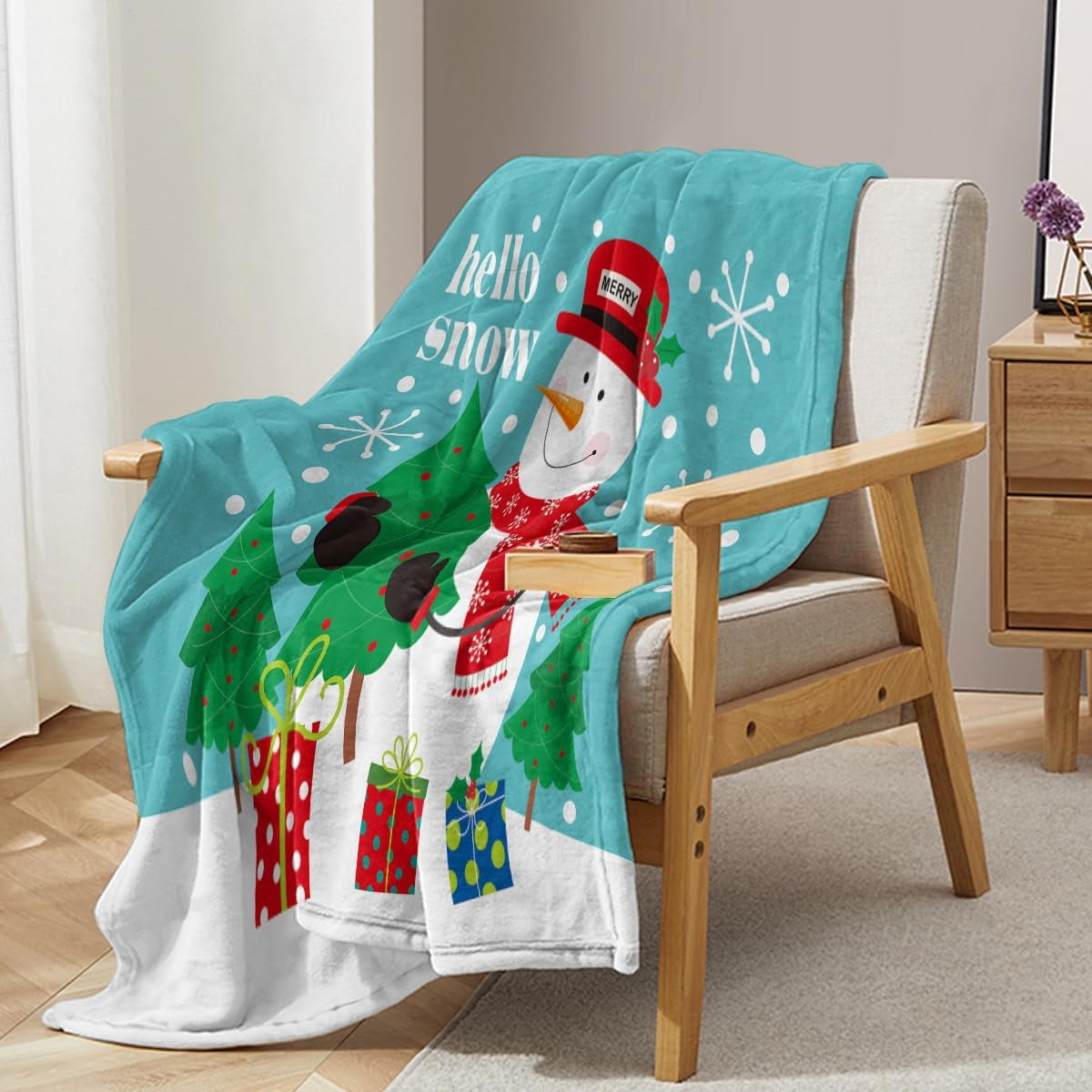 New Year Flannel Throw Blanket Christmas Comfy Snowflake Blankets Santa ...