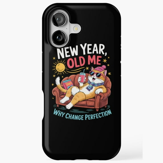 New Year Funny Humor Cat Celebration Phone Case with iPhone 17 to 11 ...