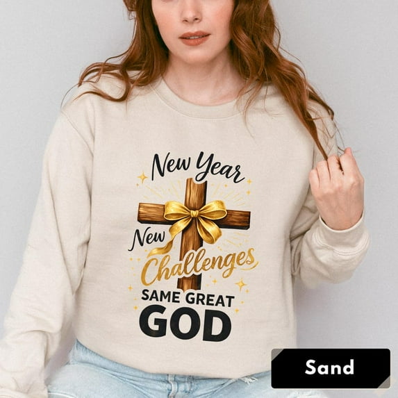 New Year New Challenges Same Great God Sweatshirt, Coquette Bow Cross ...
