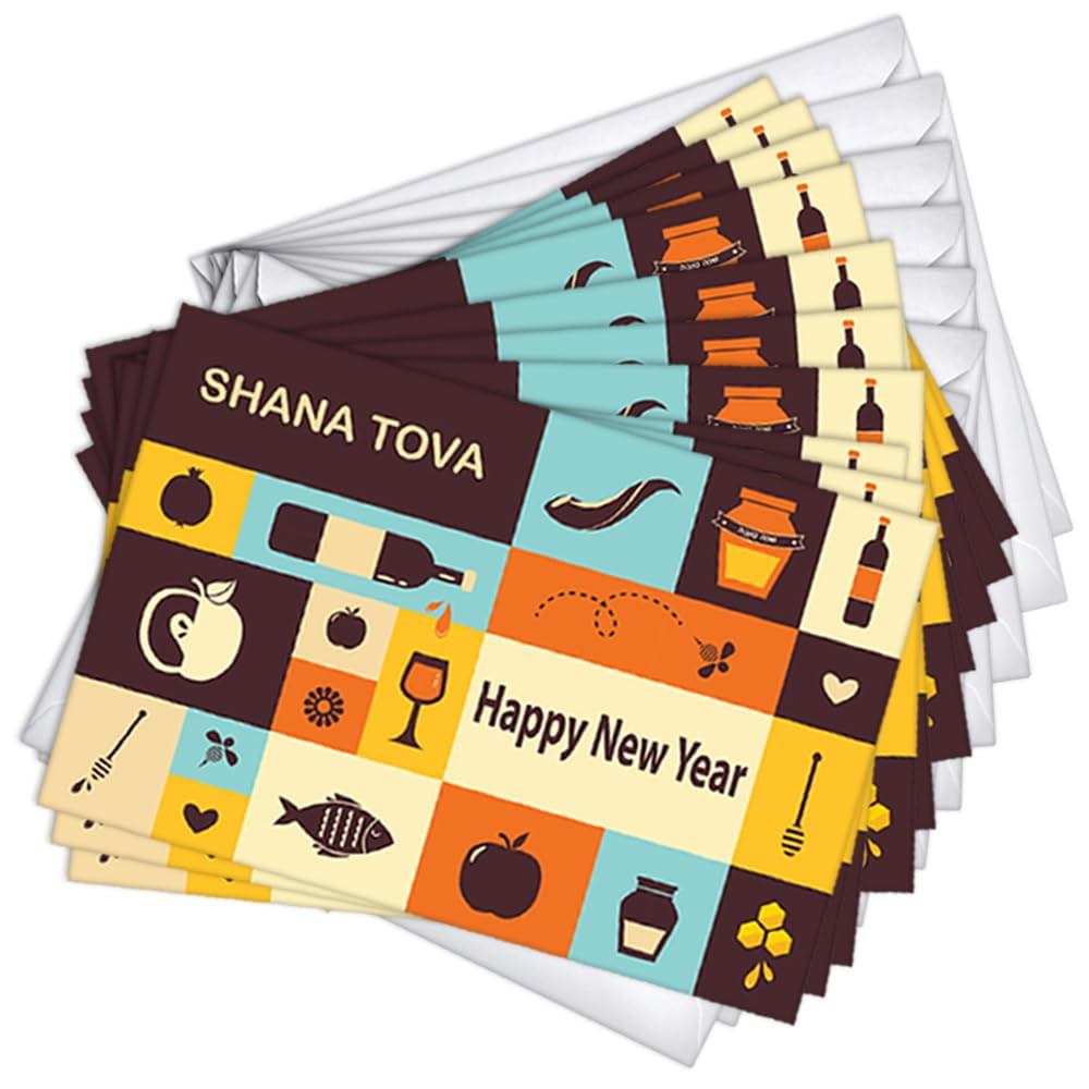 Symbols Rosh Hashanah Jewish New Year Greeting Cards | 20 Pack Bulk Set ...