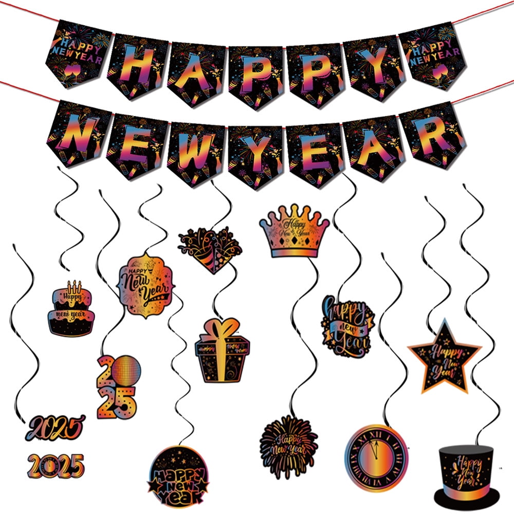 New Year Theme Colorful Baking Cake Topper Party Scene Layout Banner ...
