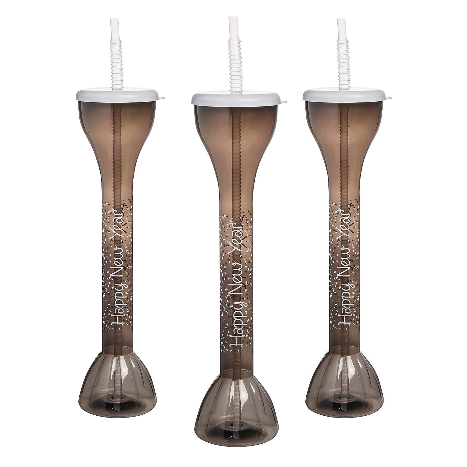 New Year's Eve BPA-Free Plastic Yard Glasses with Lids & Straws - 6 Ct ...