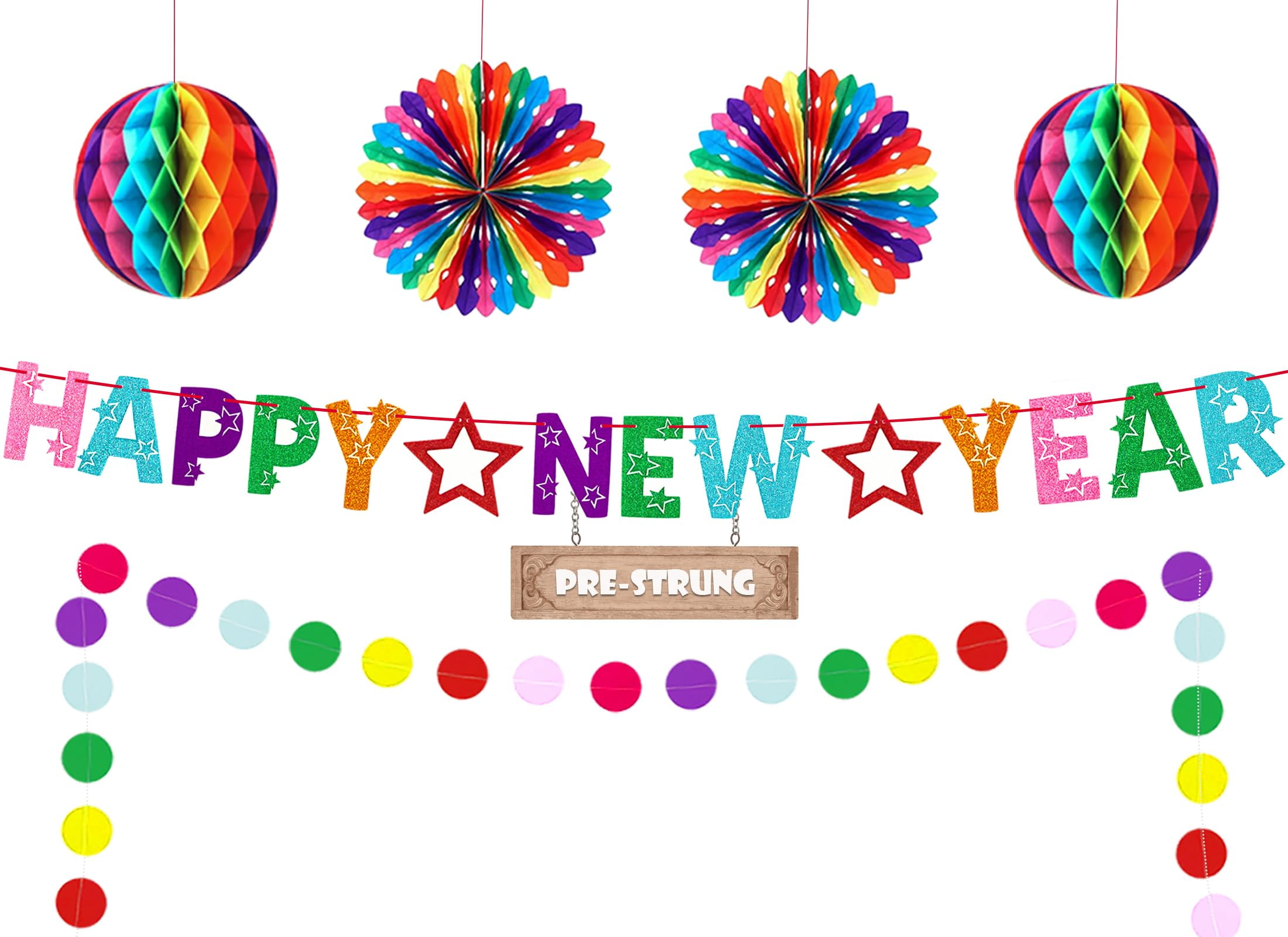 New Years Decorations 2025, Rainbow Glitter Happy New Banner Backdrop ...