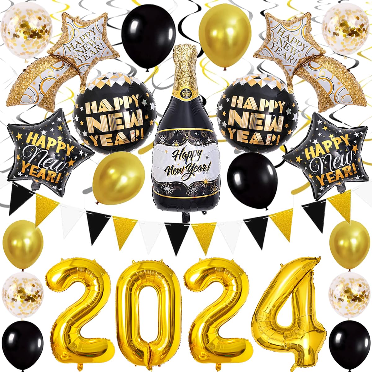 New Years Eve Party STF9 Supplies 2024- Happy New Year Decorations Kit ...