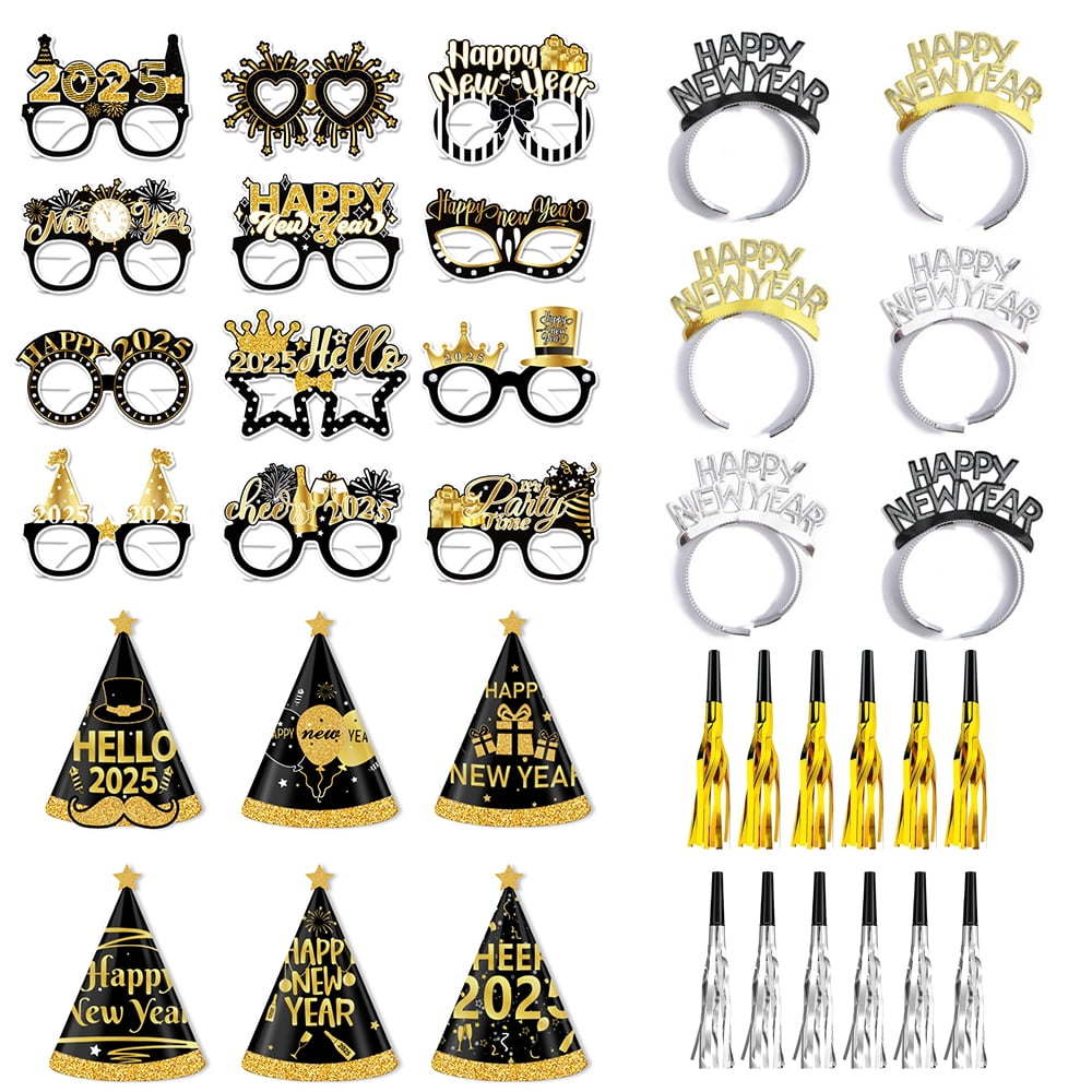 New Years Eve Party Supplies 2025,Happy New Years Party Hats,Black Gold ...