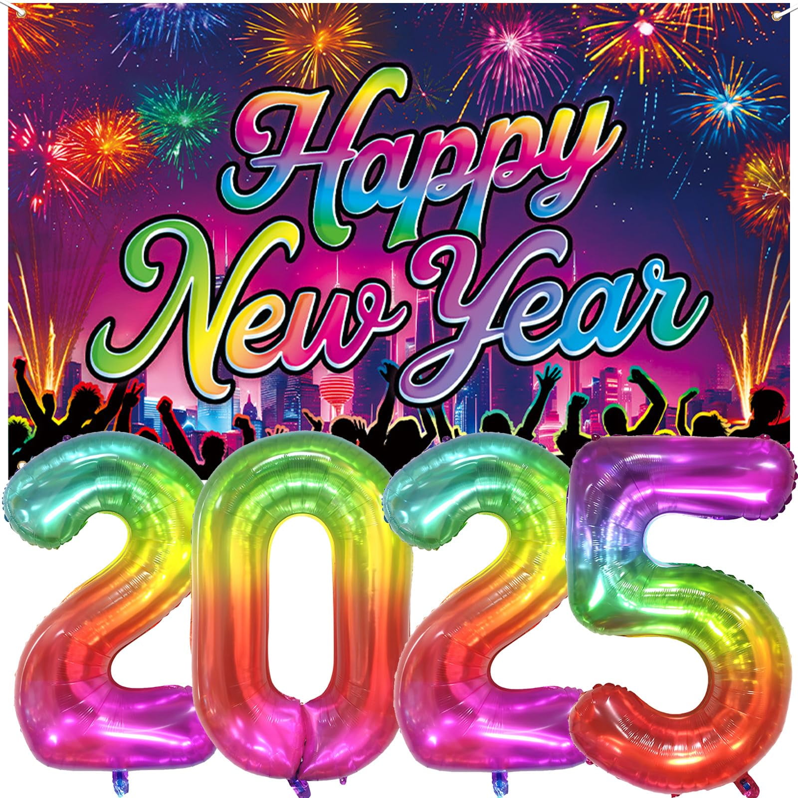 New Years Eve Party Supplies 2025,33 Inch Rainbow 2025 Balloon Numbers ...