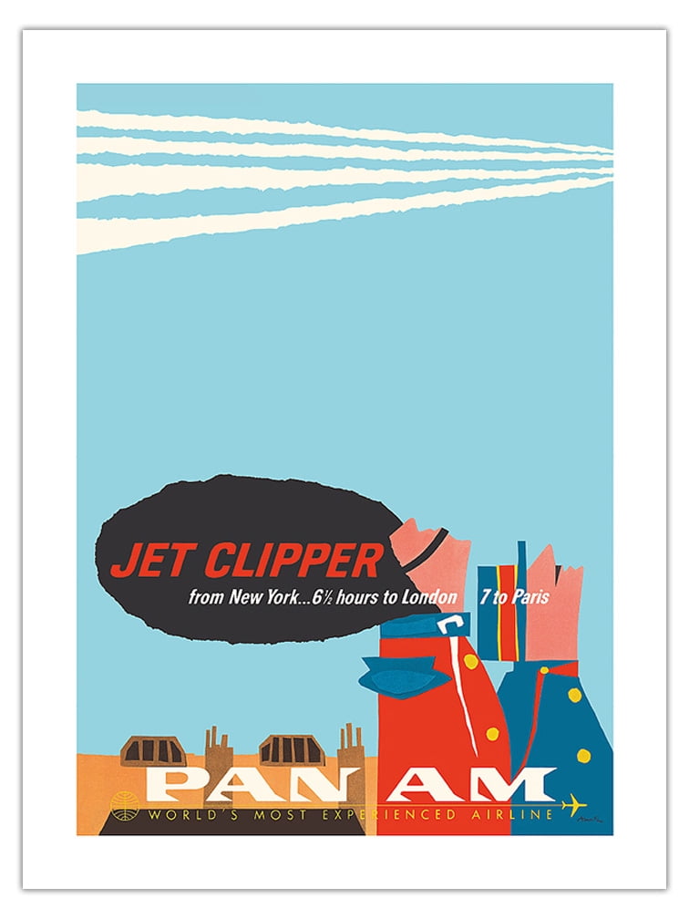 New York - 6.5 Hours to London - 7 to Paris - Jet Clipper Pan American World Airways - Vintage ...