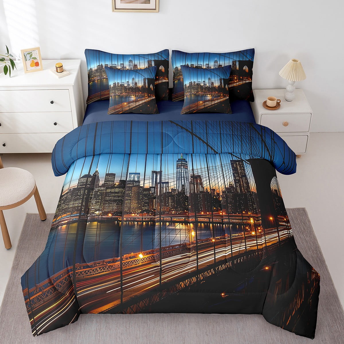 New York 7 Piece Comforter Set Full Bed in a Bag,Manhattan Brooklyn ...