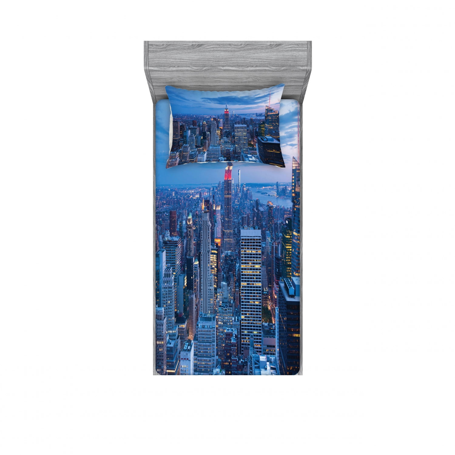 New York Bedding Set with Sheet & Covers, Aerial Night View of NYC with ...