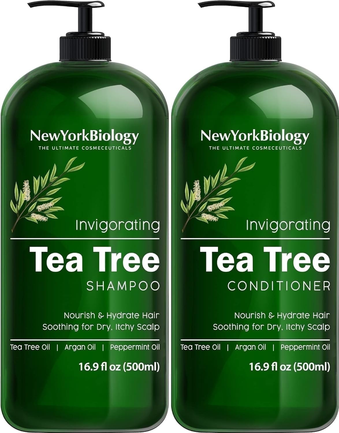 New York Biology Tea Tree Oil Clarifying Dandruff Shampoo and Conditioner Set, 16.9 fl oz ...