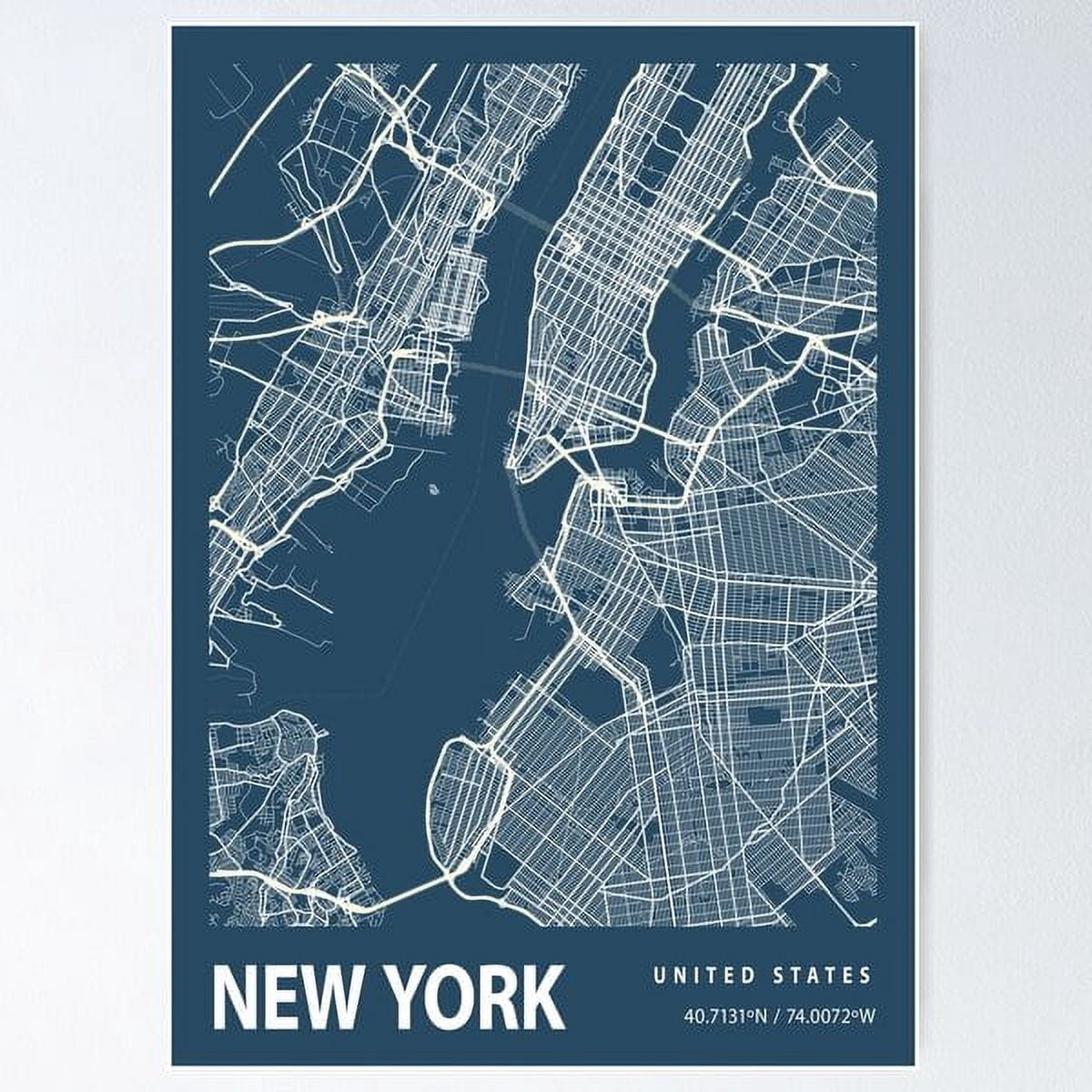 New York Blueprint Street Map, New York Colour Map Prints Poster Wall ...