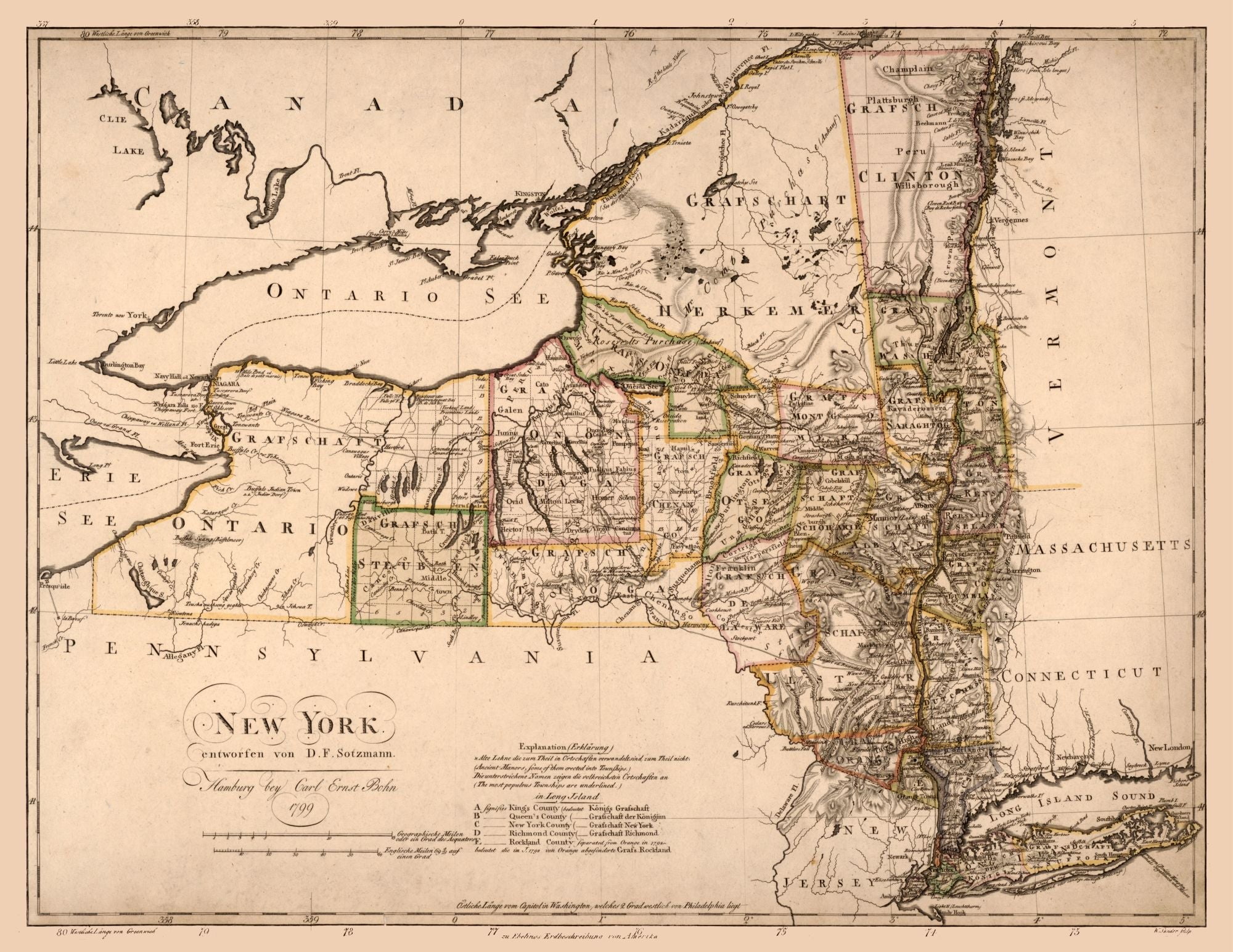 Historic State Map - New York - Bohn 1799 - 29.79 x 23 - Vintage Wall ...