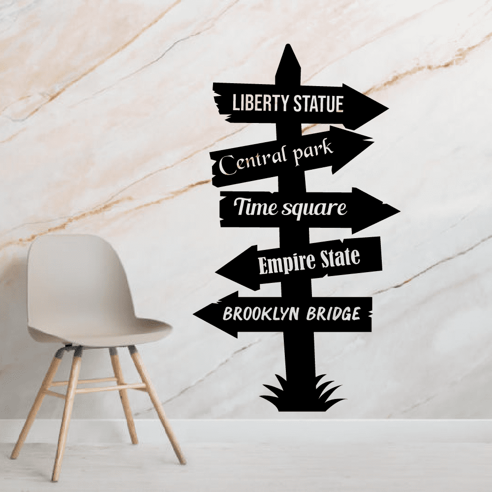 New York Brooklyn Map Pathway Sign Signage Cartoon Wall Sticker Art ...