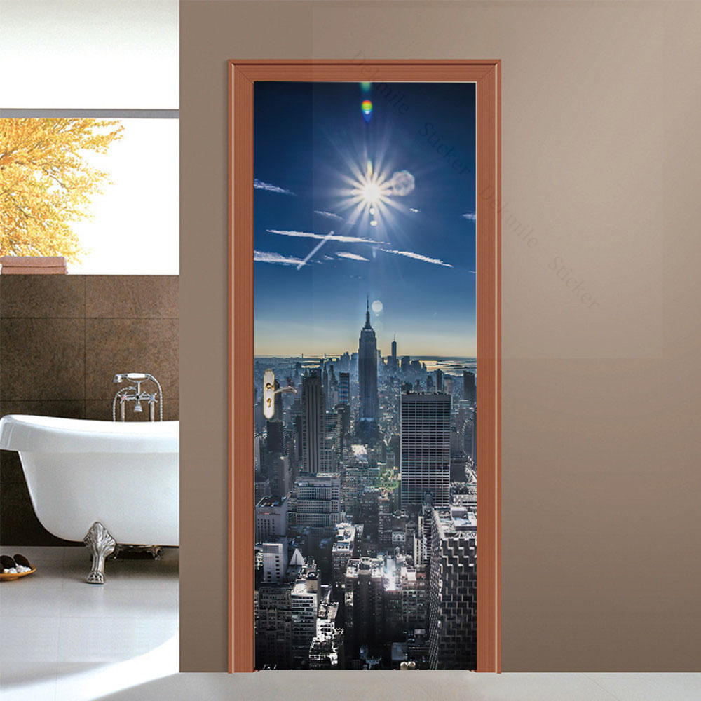 New York Building 3D Door Sticker Wallpaper Self-adhesive Mural ...