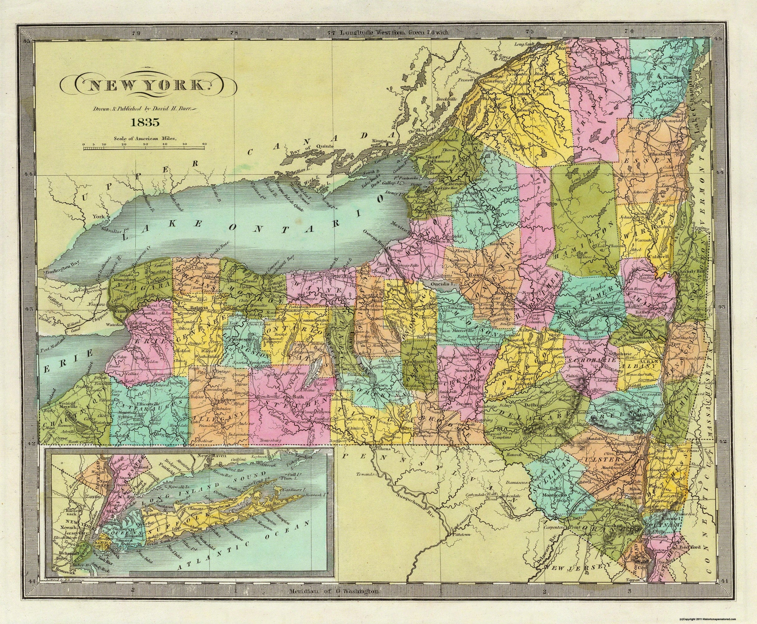 Historic State Map - New York - Burr 1835 - 27.94 x 23 - Vintage Wall ...